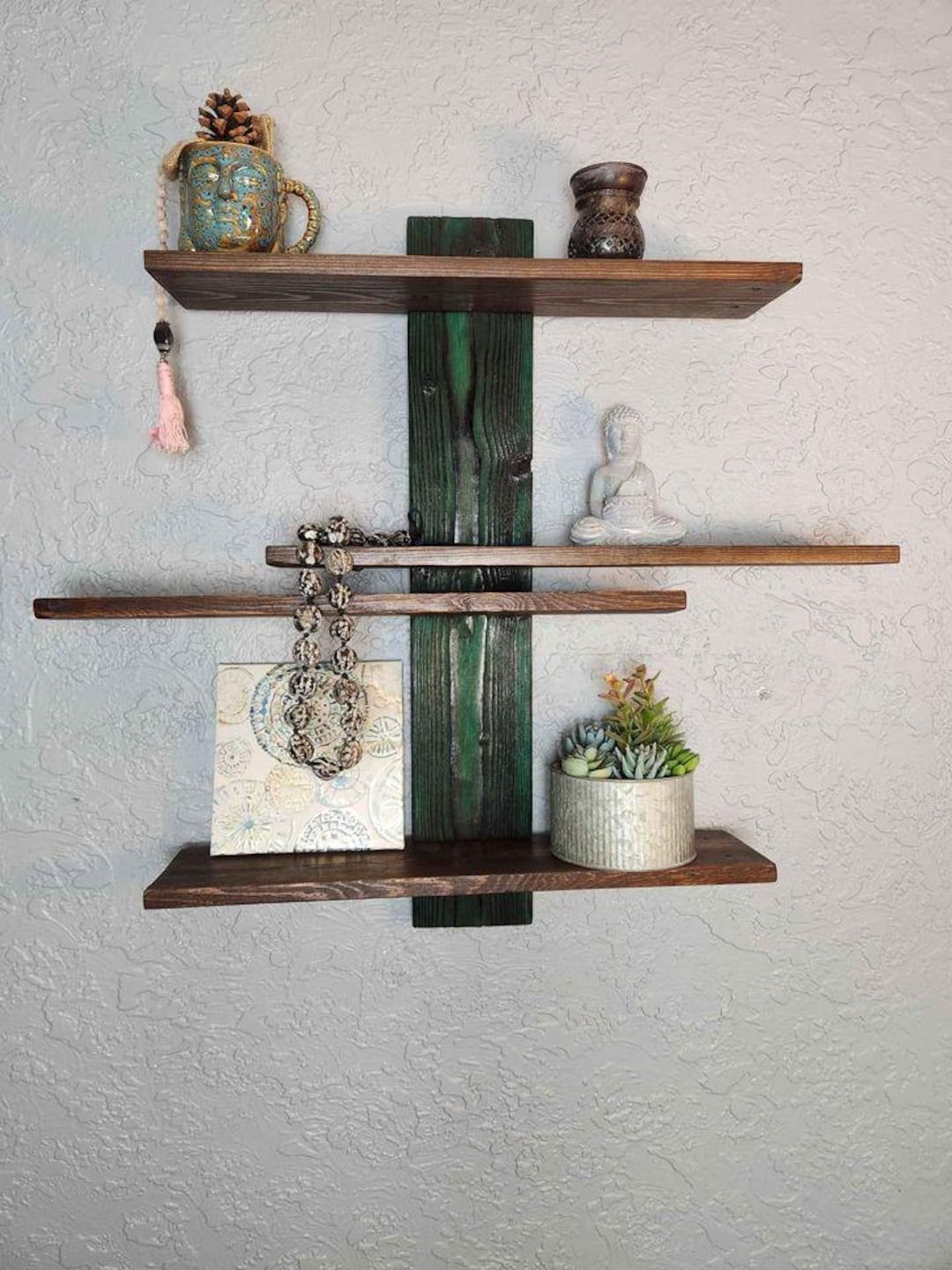 Rustic Japanese Shelf Shou Sugi Ban Green Dyed Modern Style Wood ...