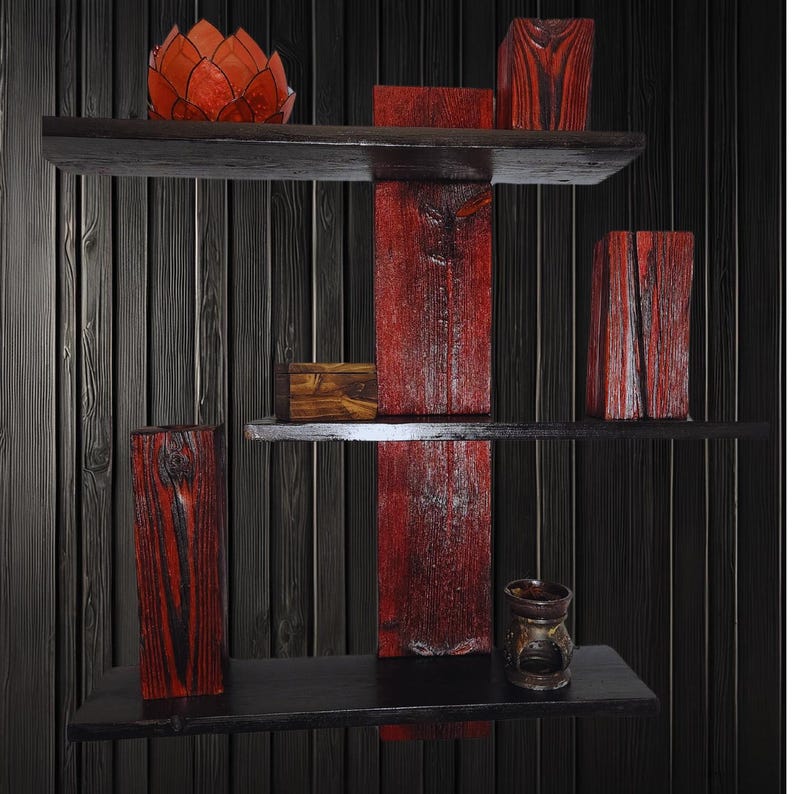 Handmade Rustic Red Shou Sugi Ban Shelf, Adjustable Floating Shelves - Etsy