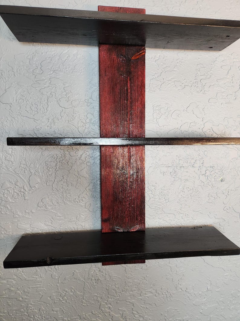 Handmade Rustic Red Shou Sugi Ban Shelf, Adjustable Floating Shelves - Etsy