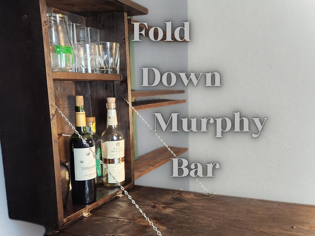 Liquor Cabinet Murphy Bar With Fold-down Counter – Handmade Wood Wall ...