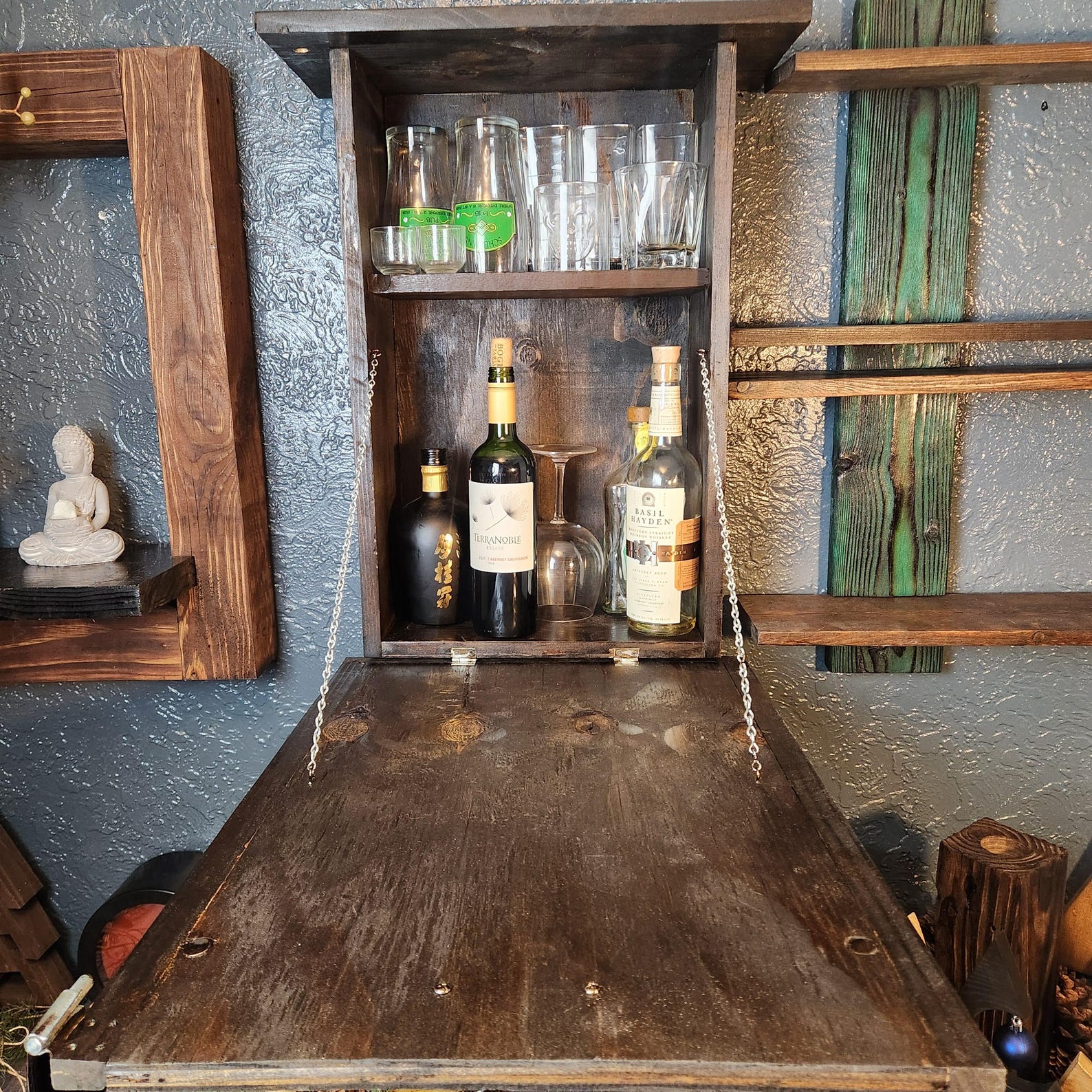 Liquor Cabinet Murphy Bar With Fold-down Counter – Handmade Wood Wall ...