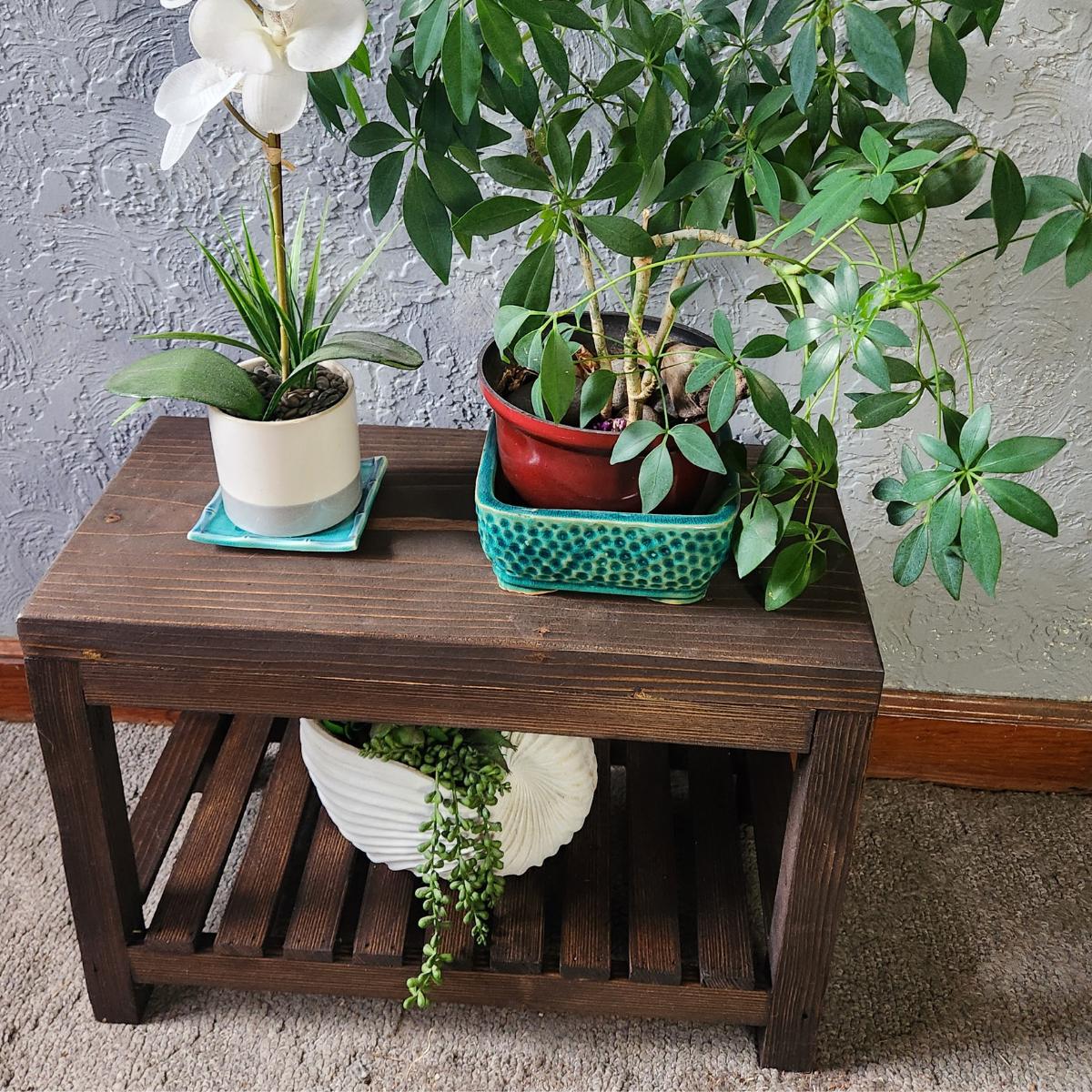 Rustic End Table, Handmade Farmhouse 2-tier Bench Plant Stand, Entryway ...