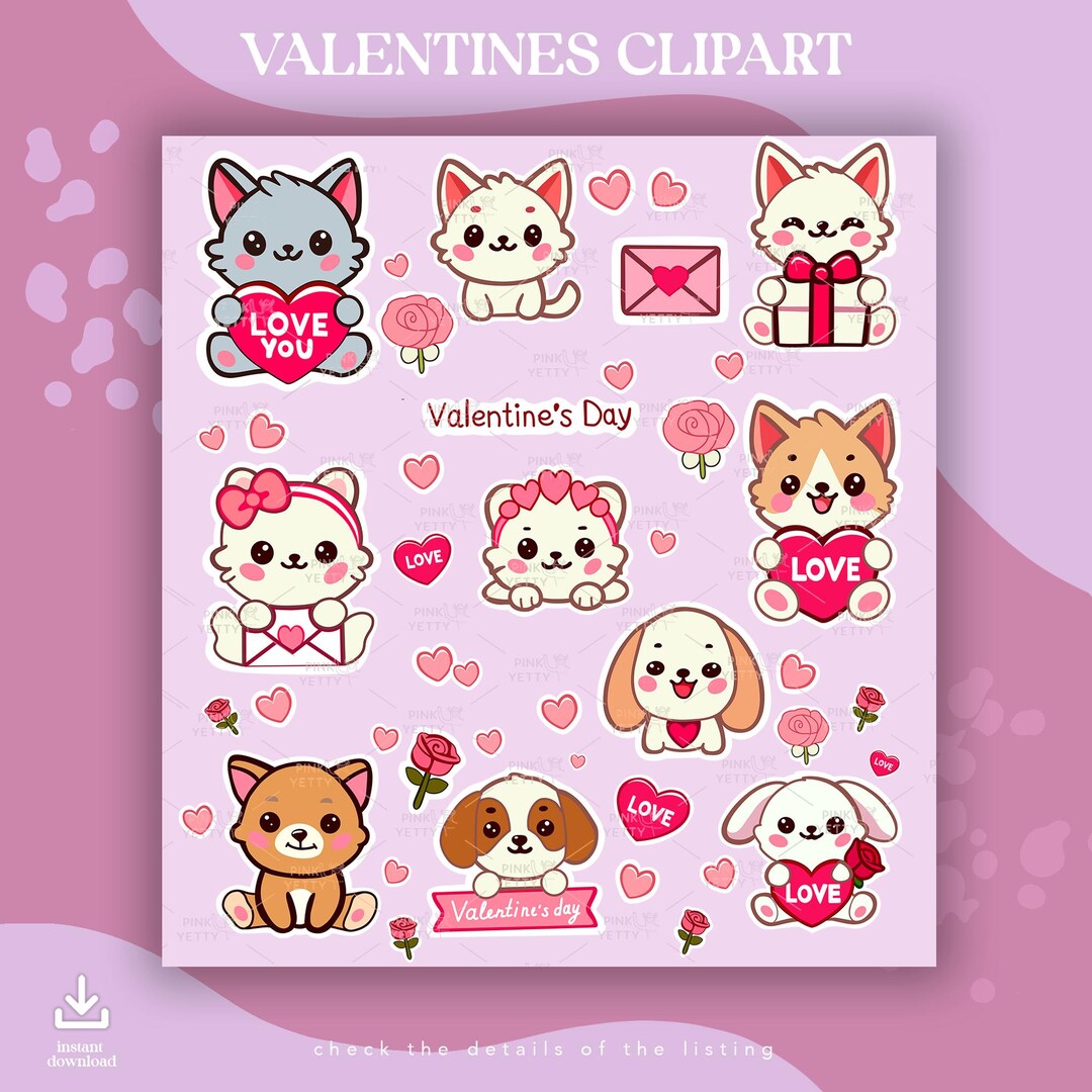 Valentine’s Day Digital Clipart | Pink Valentine Pngs | Valentine Love ...
