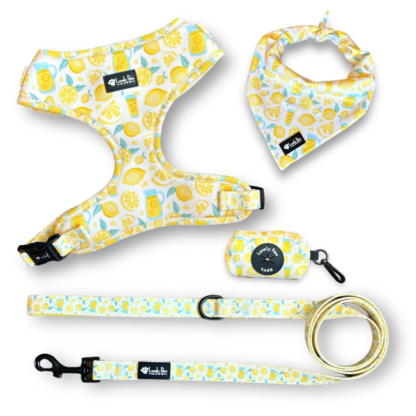 Lemonade Burst Walking Bundle Sets, Harness, Collar, Leash, Bandana ...