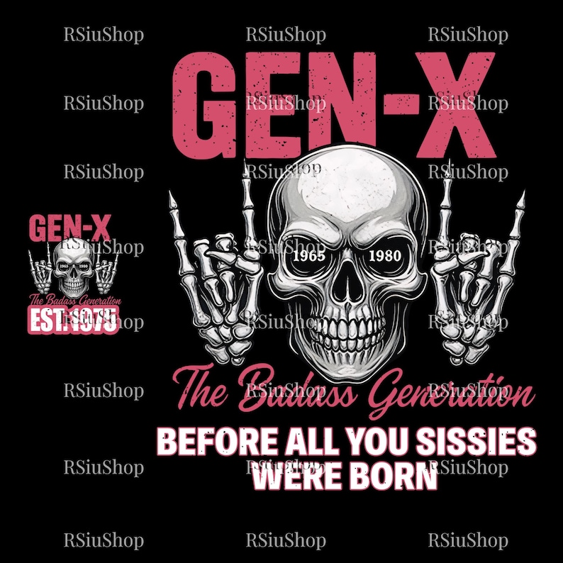 Custom Gen X Est. 1968 SVG PNG, Badass Generation 1965-1980, Skull Two ...