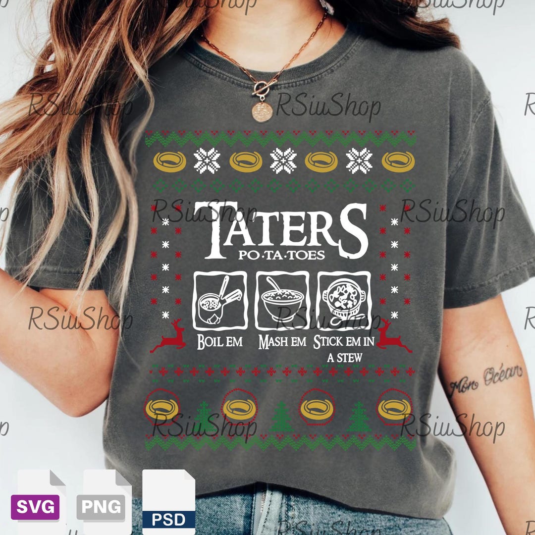 Taters Potato Digital File, Ugly Christmas Retro PNG, Funny Hobbit ...
