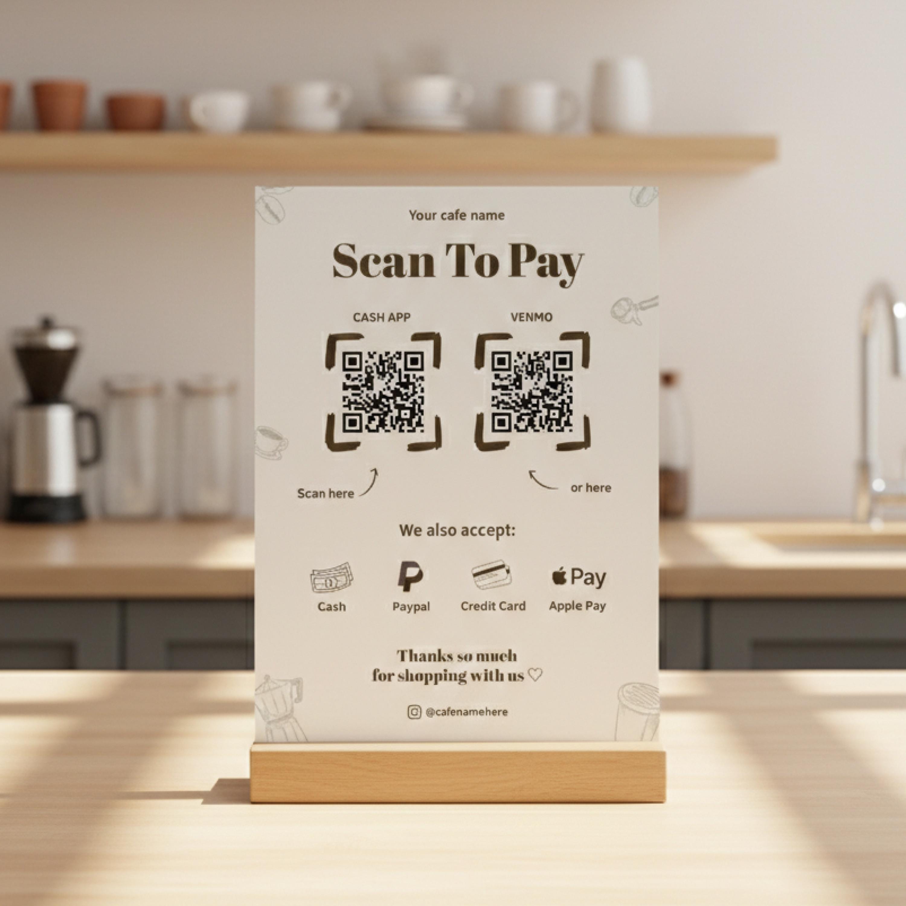 Scan to Pay QR Code Sign Printable for Cafe Coffee Shop Editable Canva ...