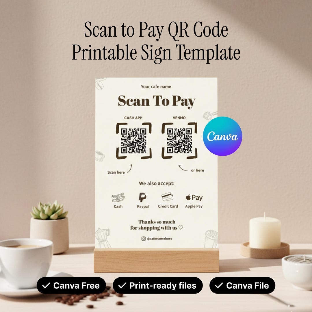 Scan to Pay QR Code Sign Printable for Cafe Coffee Shop Editable Canva ...