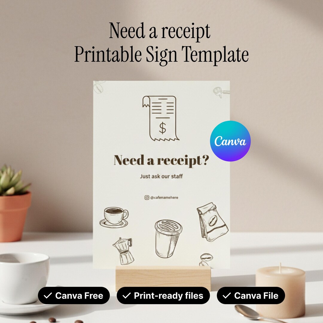 Need a Receipt Sign Printable for Cafe Coffee Shop Editable Canva ...