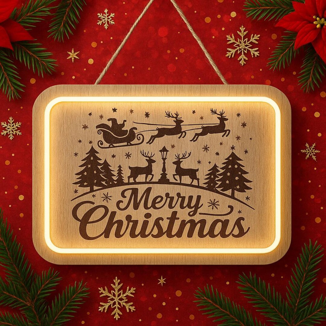 LED Light-up Christmas Sign – Engraved Santa & Reindeer Wooden Decor - Etsy
