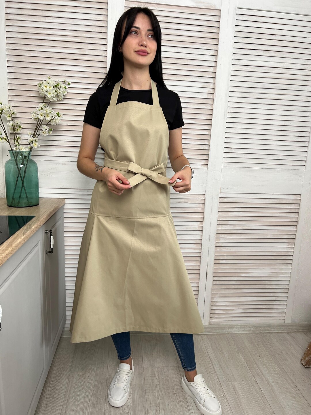 Long Apron for Crafts, Personalized Workshop Apron With Name, Barista ...