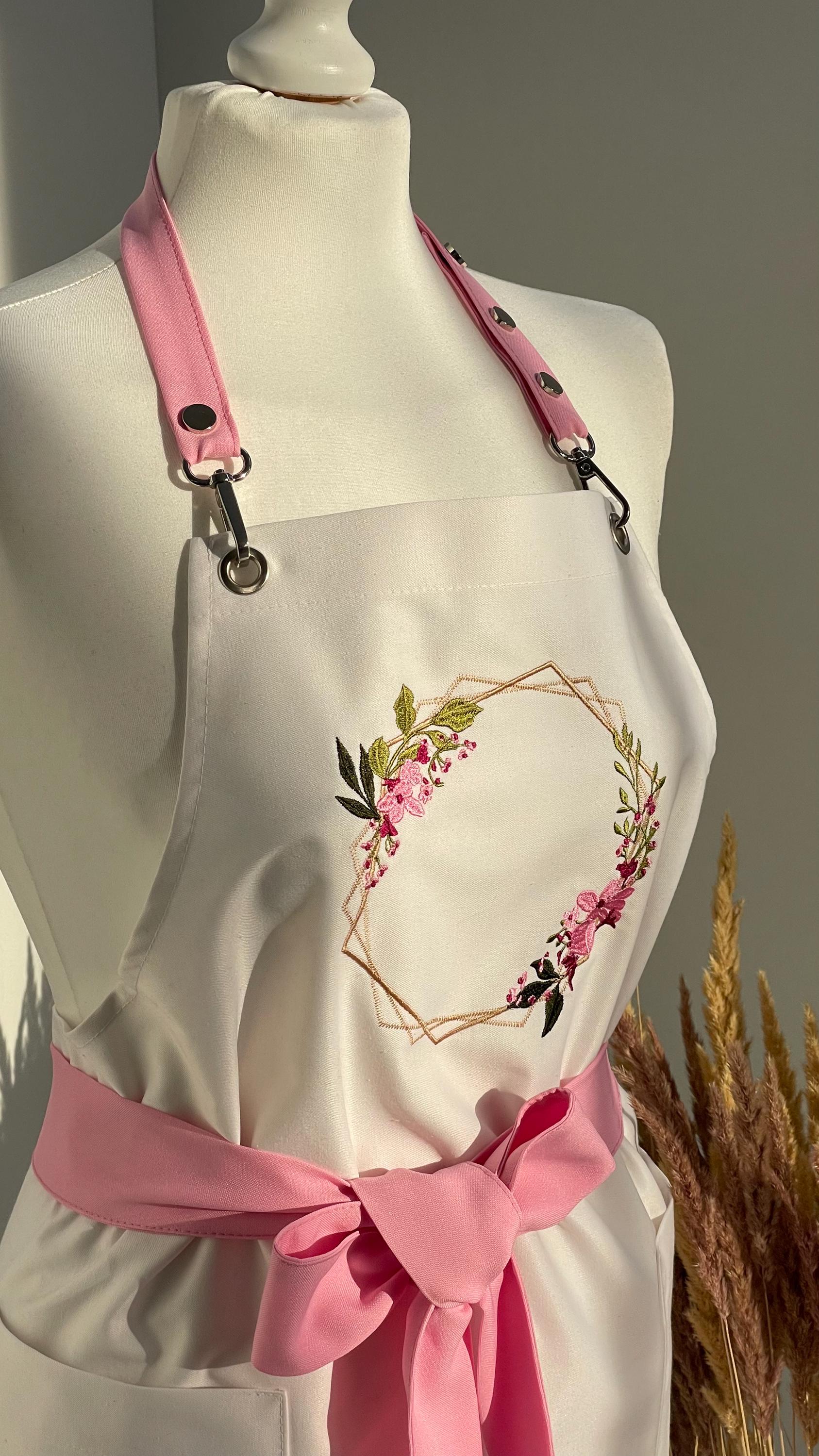 Personalized Apron, White and Pink Apron for Woman With Custom ...