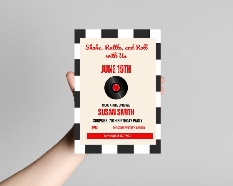 Custom 1950s Birthday Invitation | Retro Rock 'n' Roll Party Canva ...