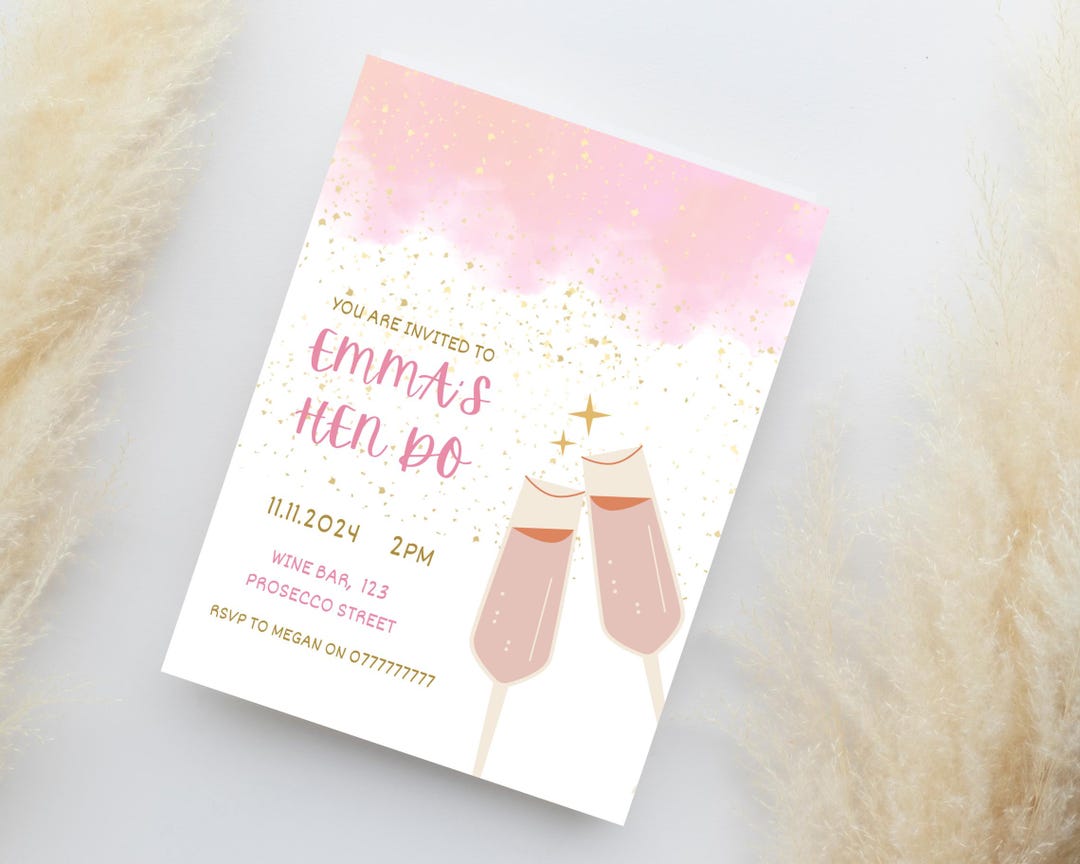 Hen Do Invitation Prosecco Theme Invite Bachelorette Party - Etsy Australia