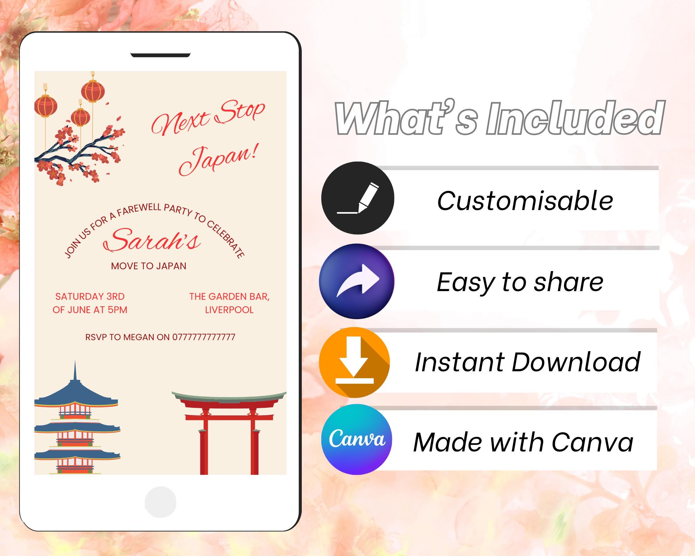 Moving to Japan Invite Editable Japan Themed Invite Leaving Party - Etsy