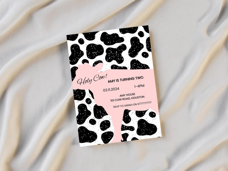 Editable Cow Print Birthday Invitation | Farm Animal Party Template - Etsy