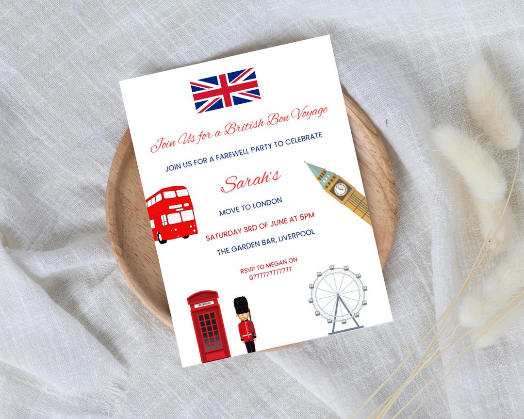 Editable England Farewell Invitation | London Moving Party | Canva ...