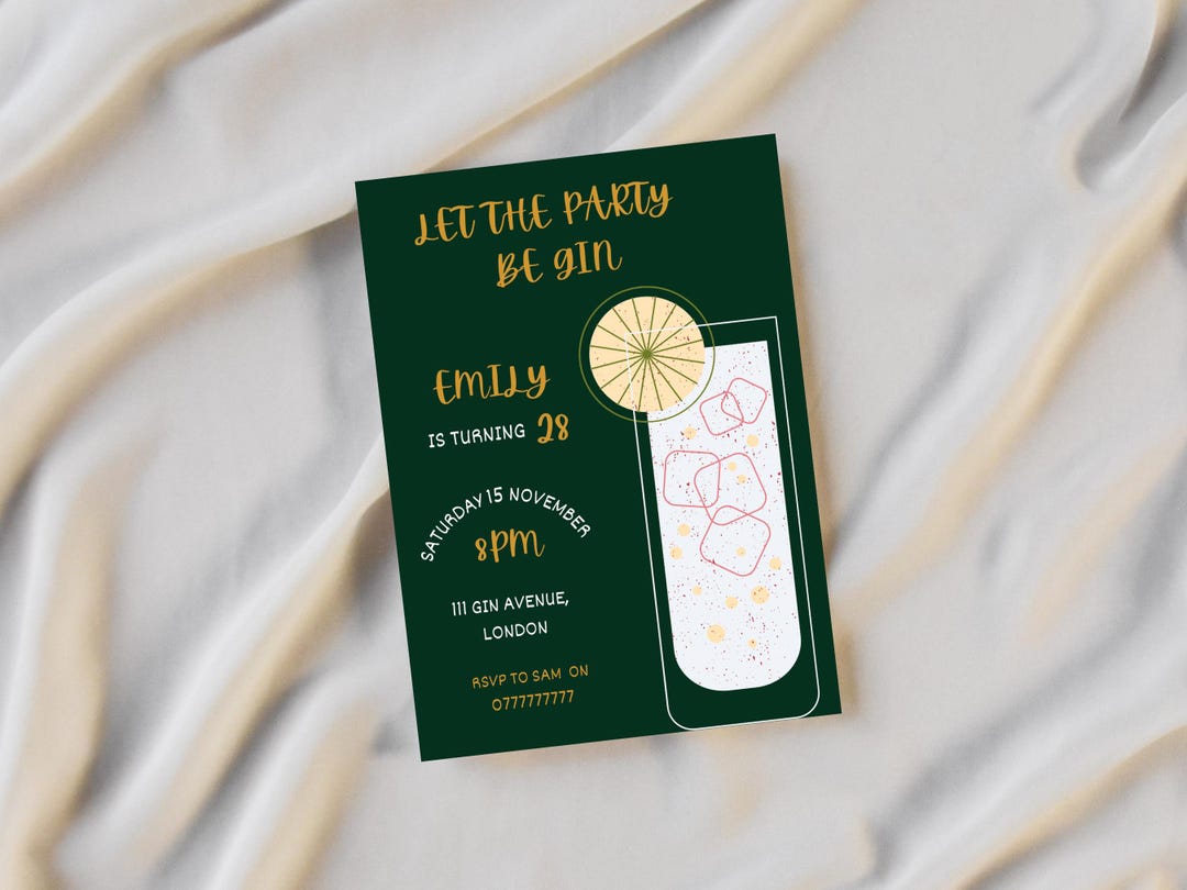 Editable Gin & Tonic Birthday Invitation | Canva Template | Instant ...