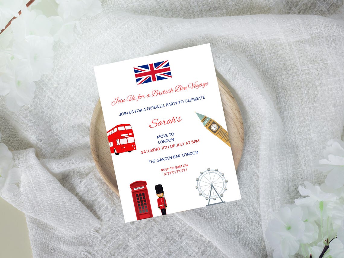 Editable England Farewell Invitation | London Moving Party | Canva ...