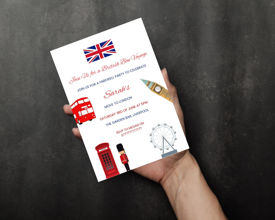 Editable London Farewell Party Invitation | British Bon Voyage | Moving ...