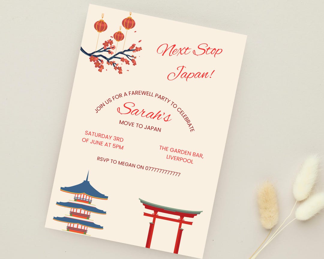 Moving to Japan Invite Editable Japan Themed Invite Leaving Party - Etsy