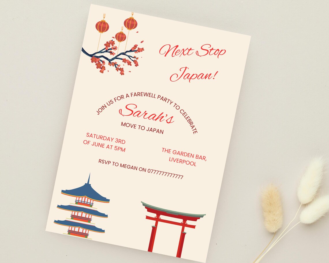 Moving to Japan Invite Editable Japan Themed Invite Leaving Party - Etsy