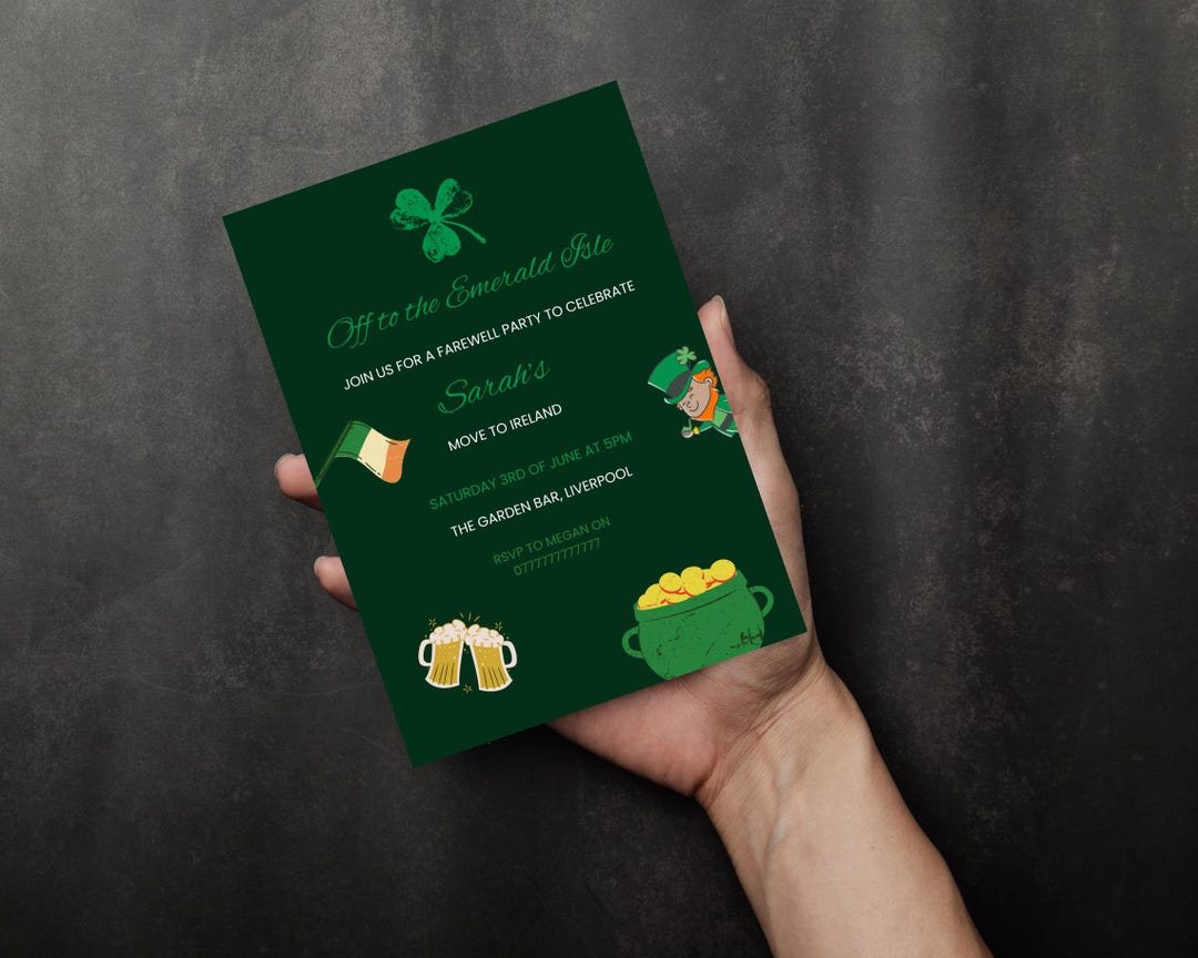 Editable Irish Farewell Party Invitation Moving to Ireland Party - Etsy