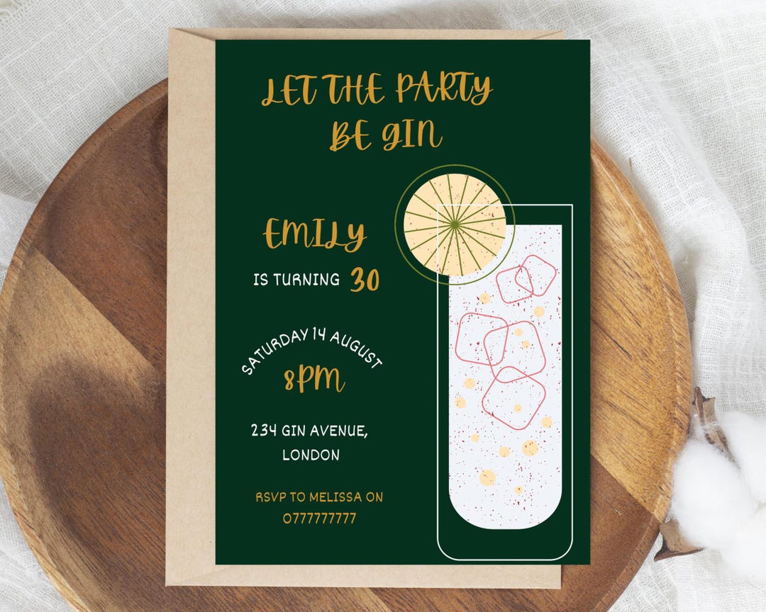 Printable Gin & Tonic Invitation | Instant Download | Birthday ...