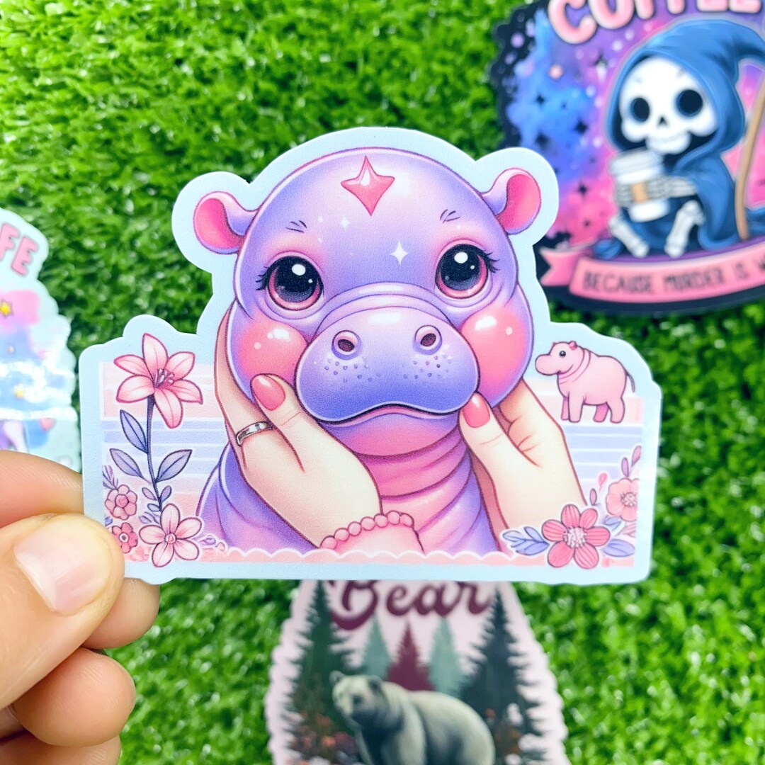 Smiling Moo Deng Pygmy Hippo Vinyl Sticker - Etsy