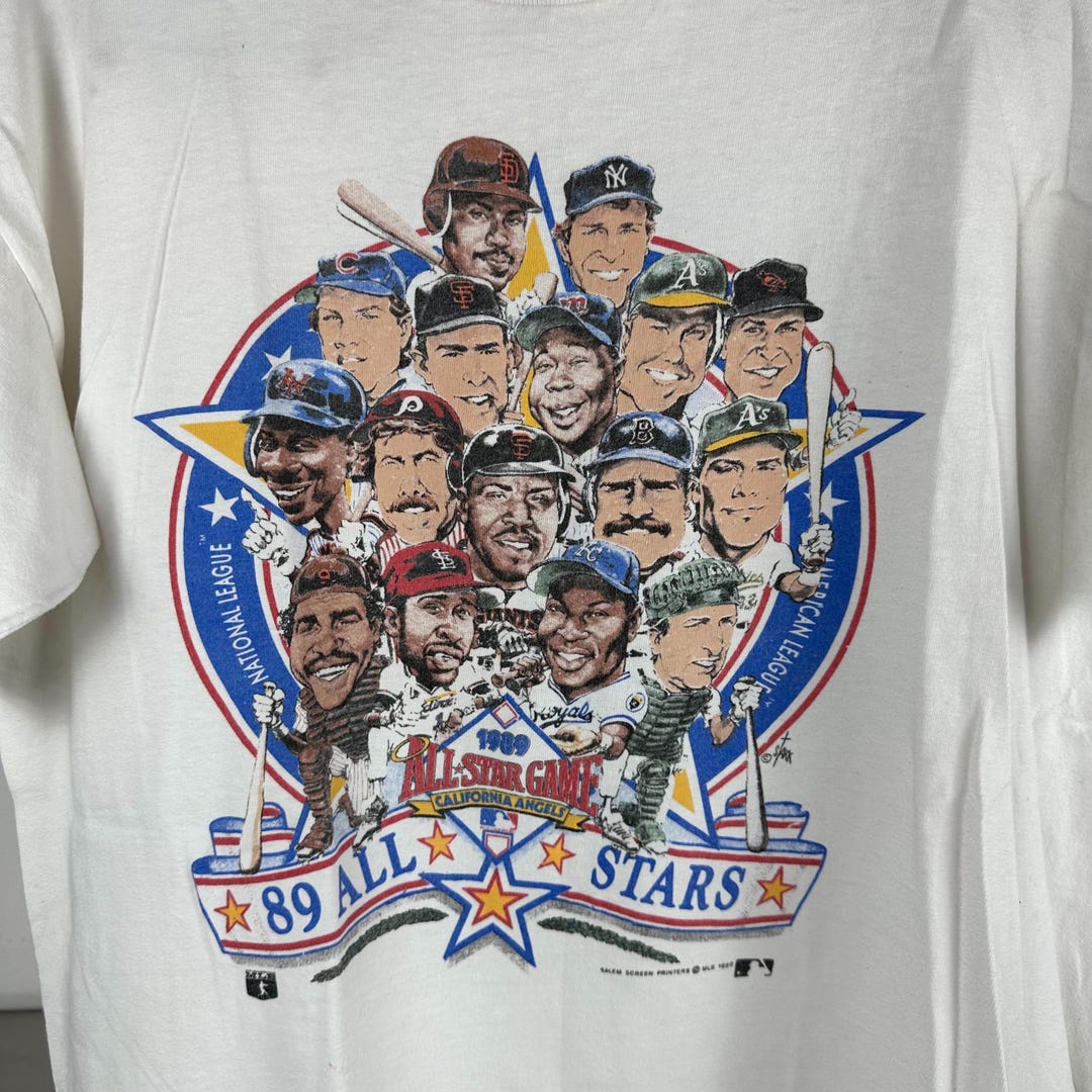 Vintage 1989 MLB All Star Baseball Game Caricature XL Single Stitch T ...