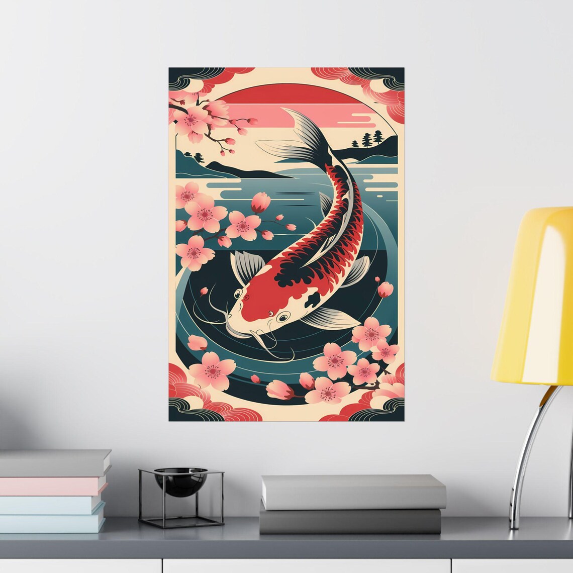 Japanese Koi Fish Poster With Cherry Blossoms Stunning Wall Art for ...