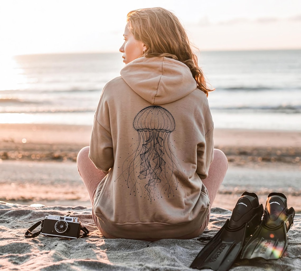 Jellyfish Hoodie for Ocean Lovers Gift Minimalist Sea Life Sweatshirt ...