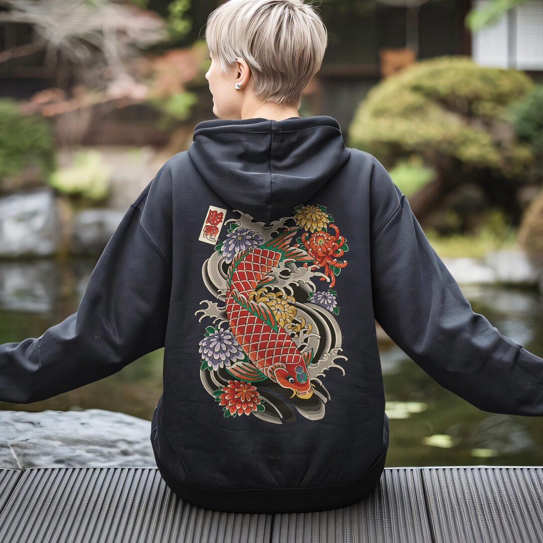 Japanese Koi Fish Hoodie, Tattoo Style Hoodie, Traditional Japanese Art ...