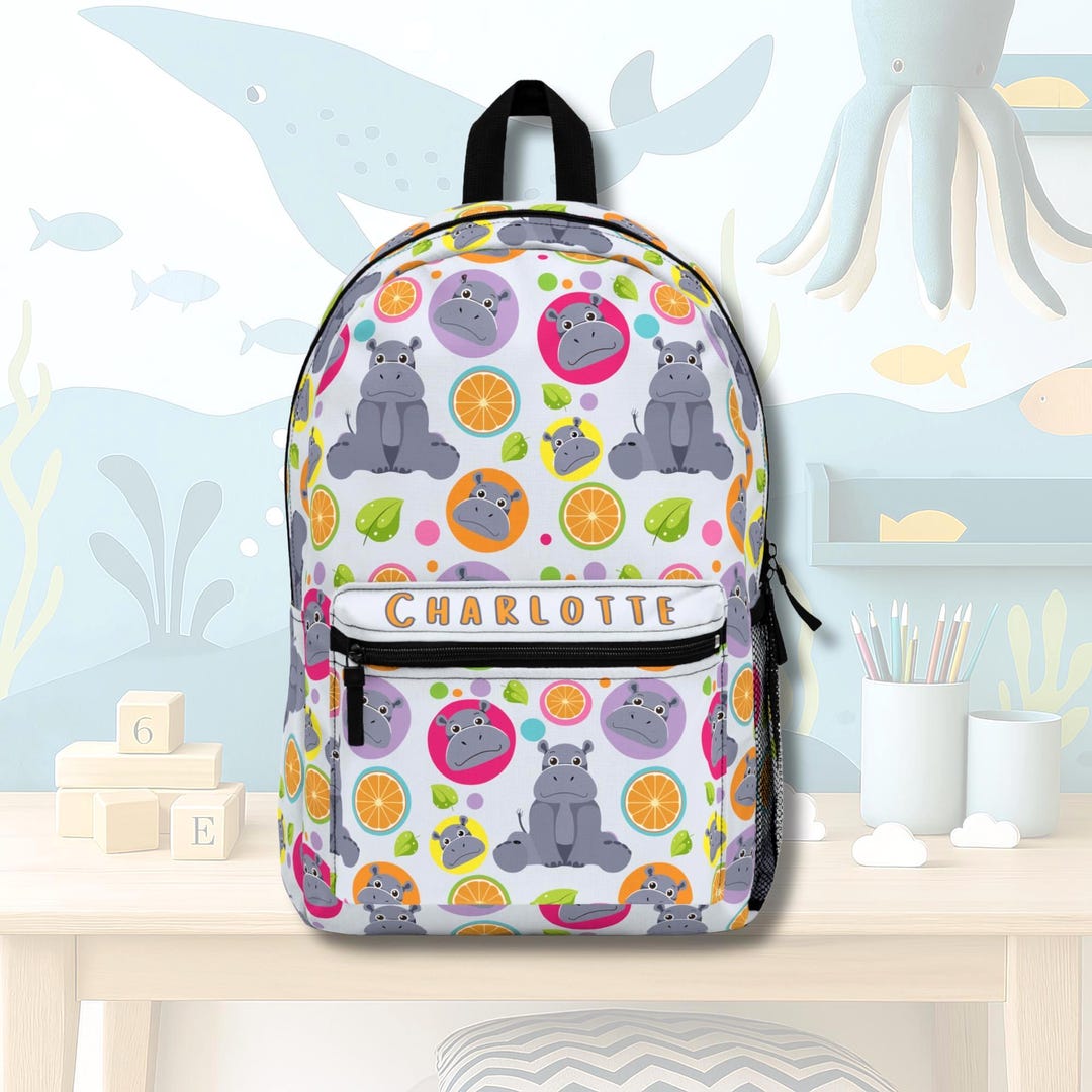 Custom Name Kids Hippo Backpack, Personalized Backpack for Kids, Cute ...