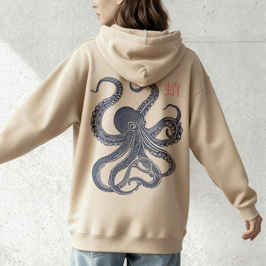 Vintage Octopus Hoodie – Unisex Sweatshirt With Japanese Ocean Art ...