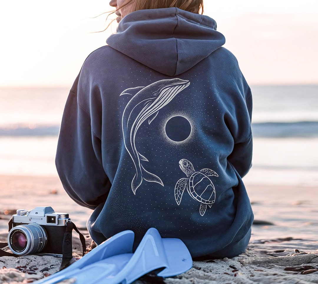 Whale Turtle Hoodie, Ocean Animals Hooded Sweatshirt, Marine Biology ...