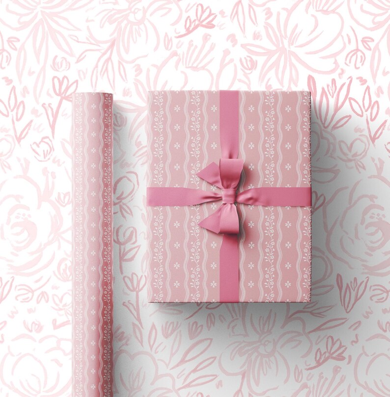 Pink Floral Double Sided Wrapping Paper | Luxury Gift Wrap | Designer ...