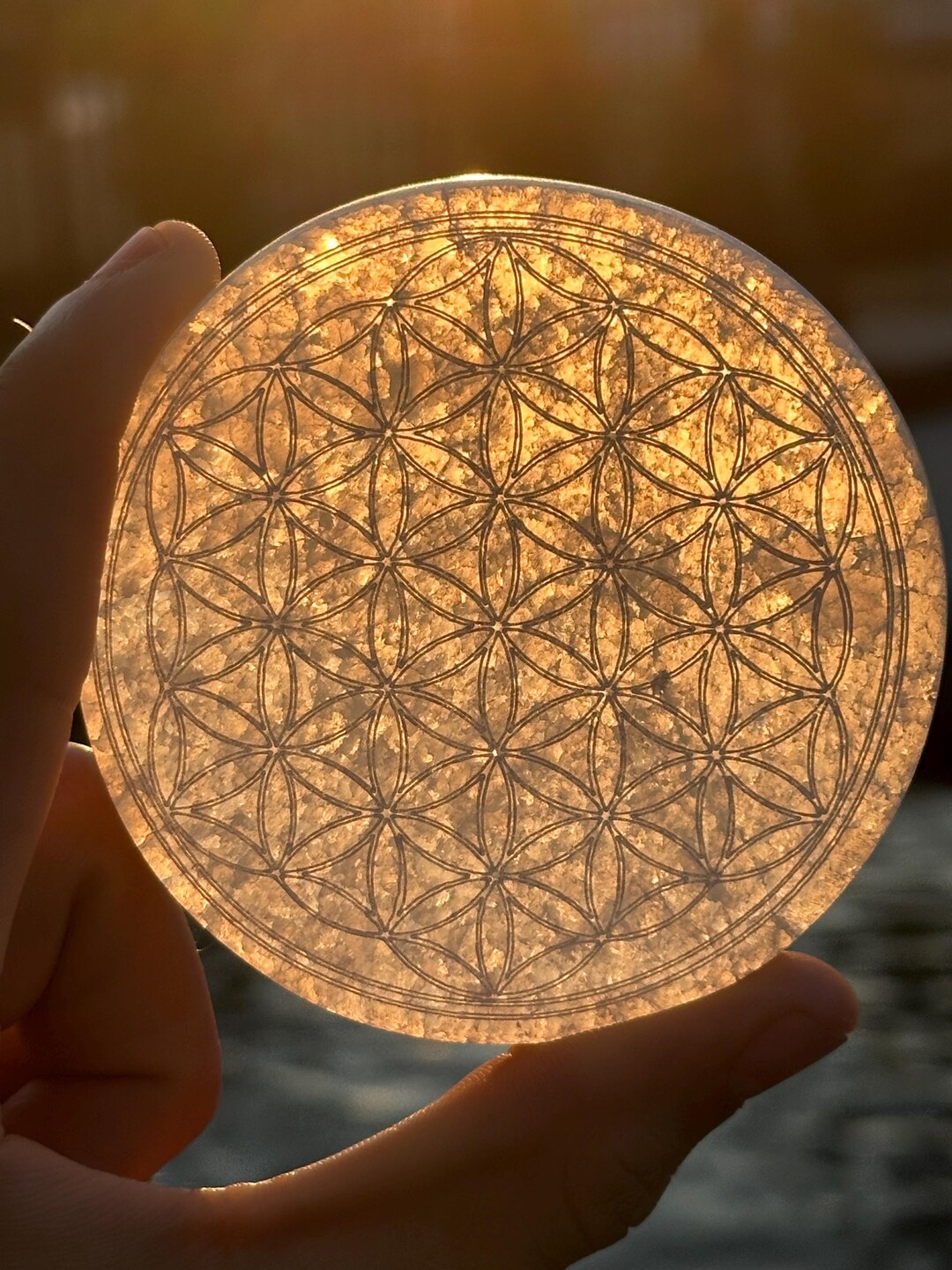 Selenite Cleansing Pad / Coaster, Flower of Life Engraving / Carving ...