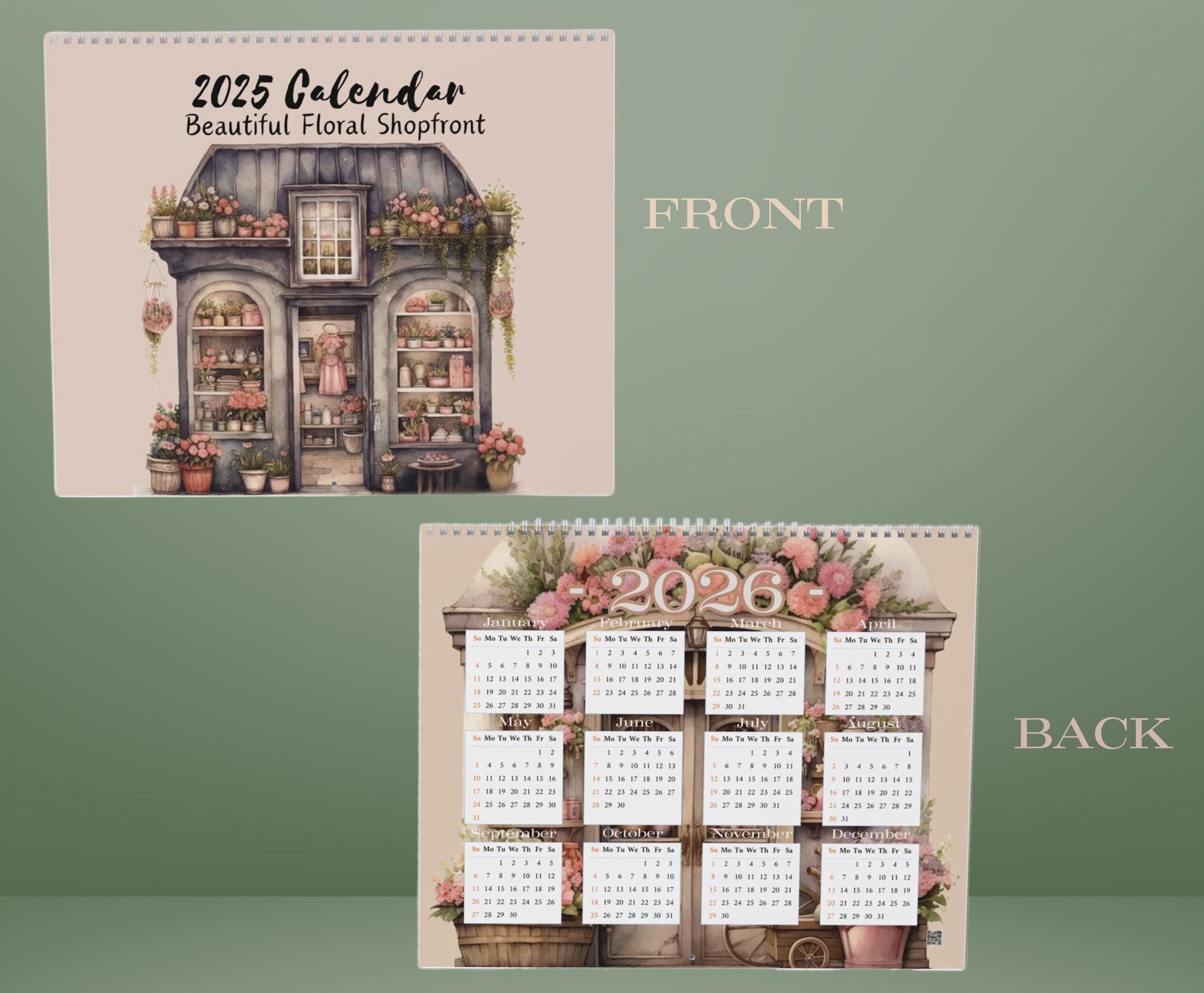 2025 Calendar Wall Calendar, Vintage Floral Storefront, Cute Flower ...