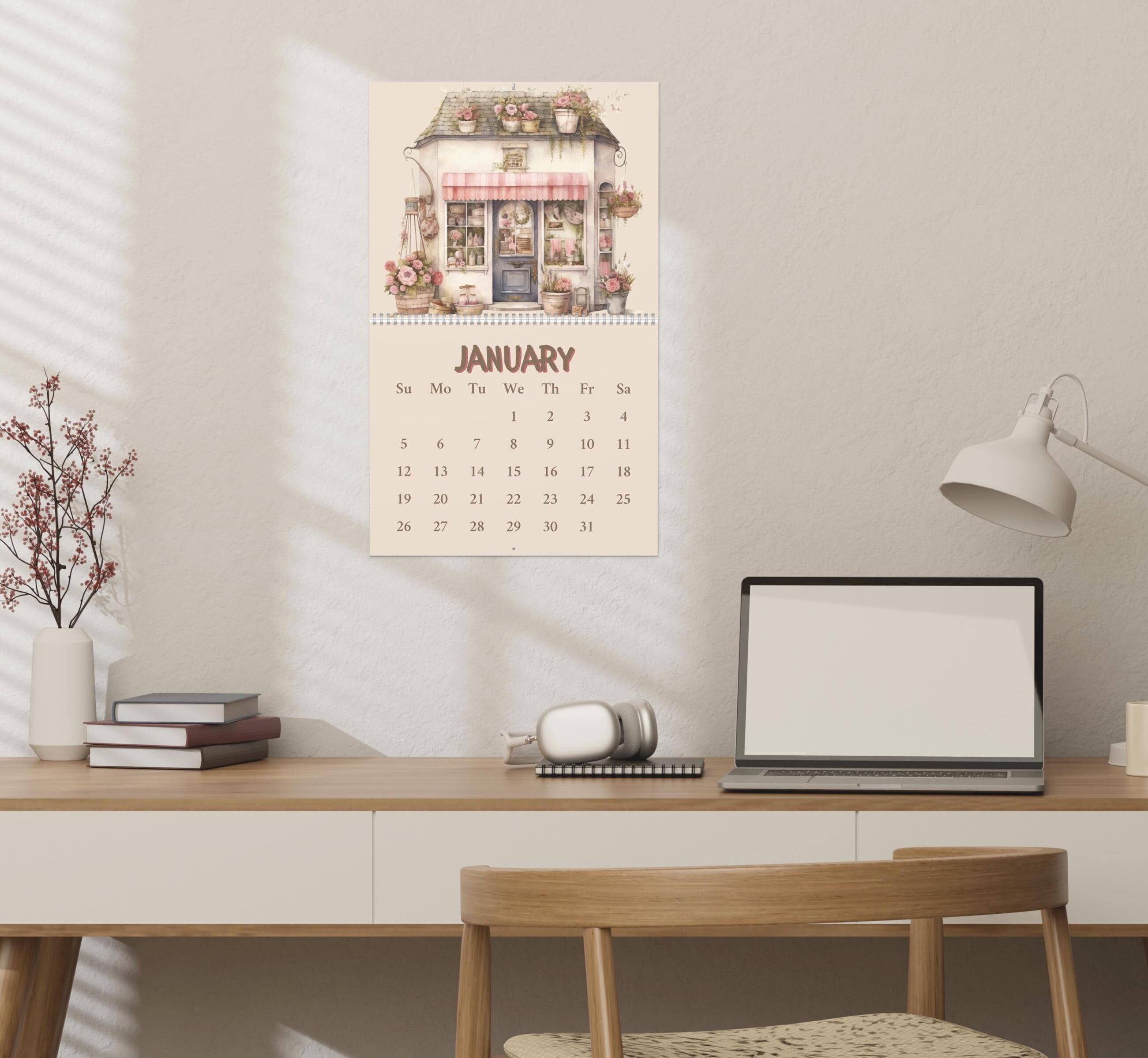 2025 Calendar Wall Calendar, Vintage Floral Storefront, Cute Flower ...