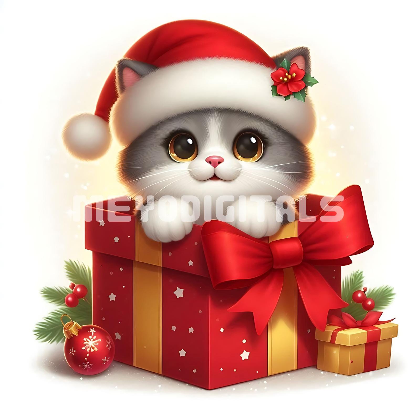 Christmas Cat Clipart Cute Kitten Art, Christmas Animals, Set of 8 High ...