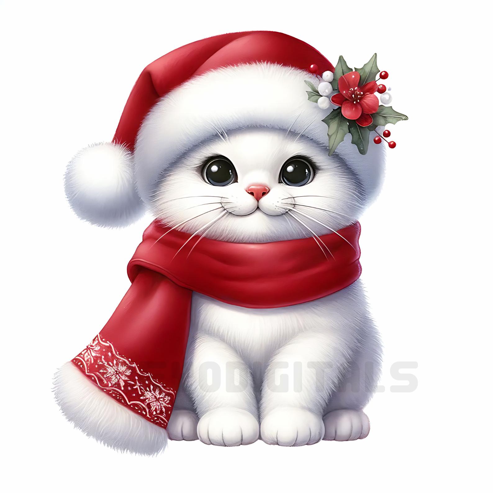 Christmas Kitten Clipart Winter Cat Set of 9 High Quality 300 DPI Jpgs ...