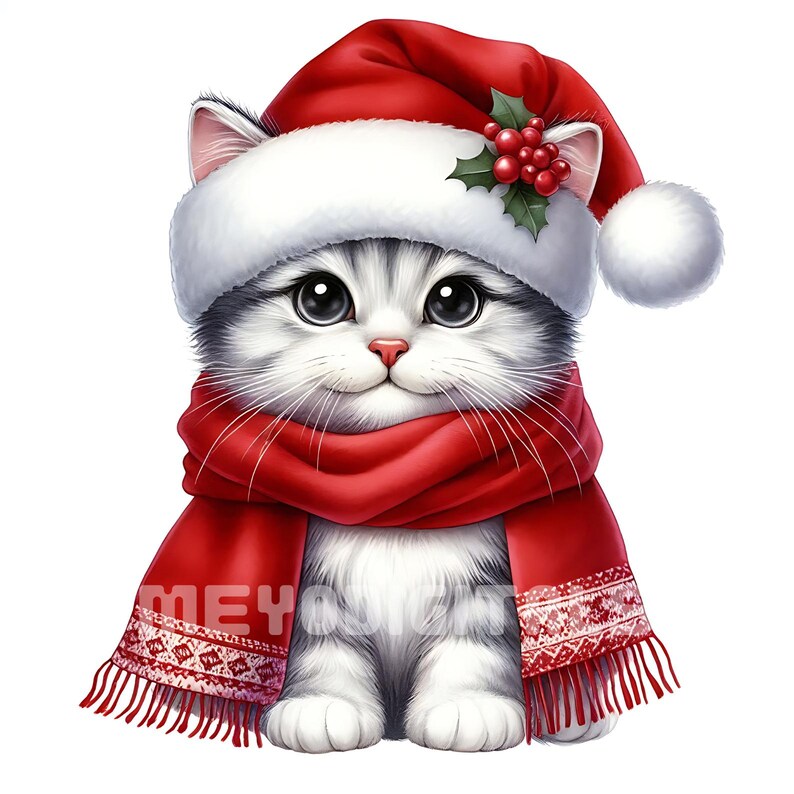 Christmas Kitten Clipart Winter Cat Set of 9 High Quality 300 DPI Jpgs ...