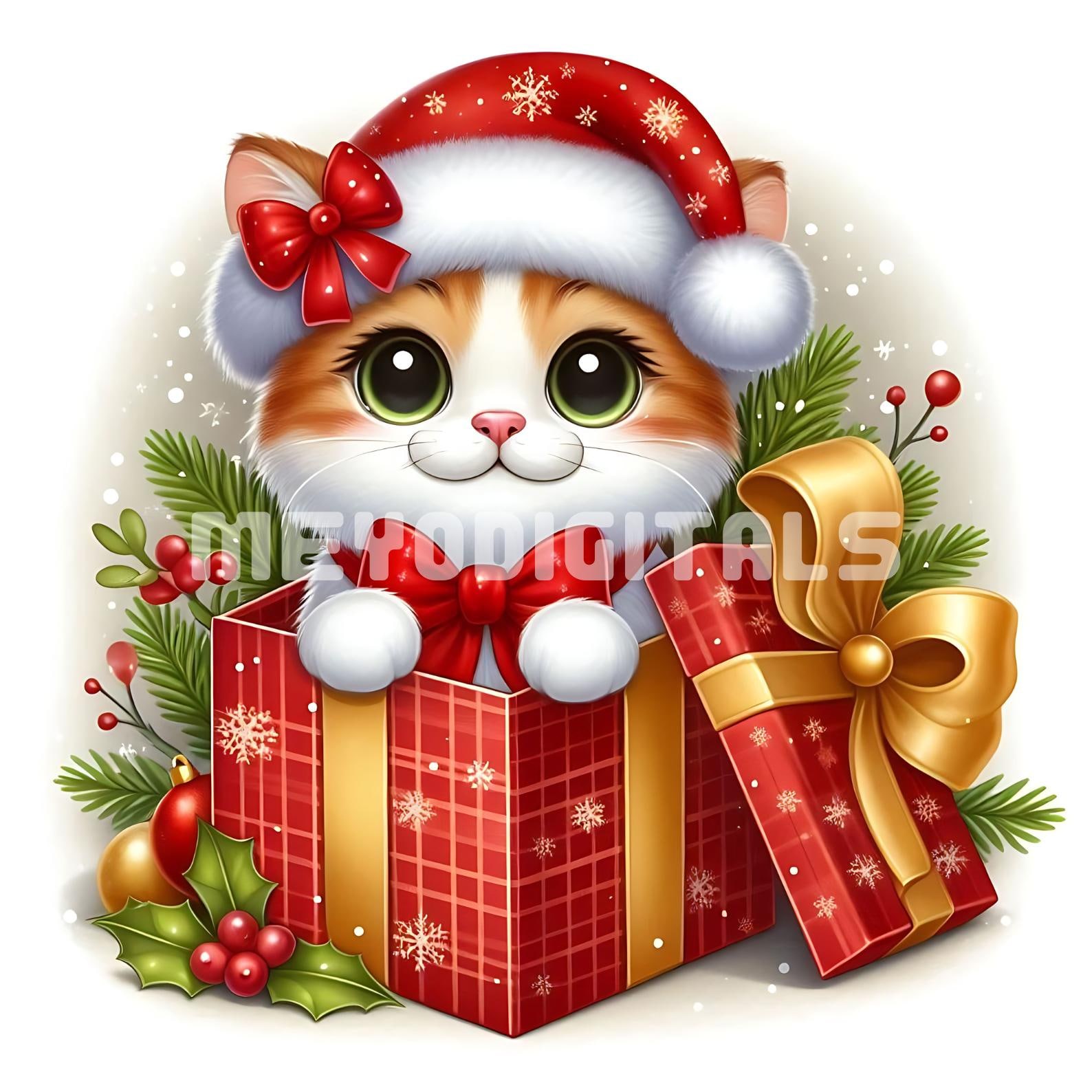 Christmas Cat Clipart Cute Kitten Art, Christmas Animals, Set of 8 High ...