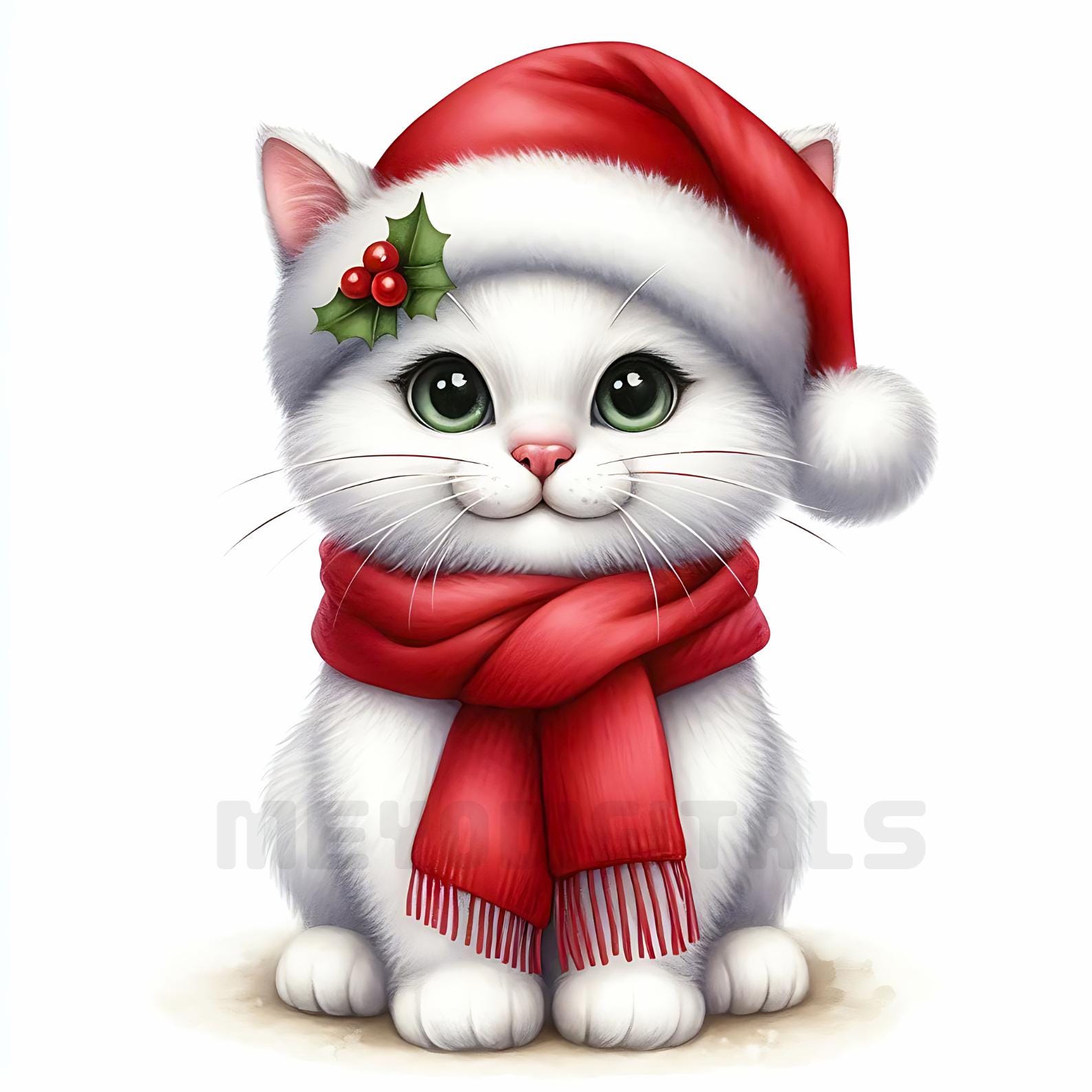 Christmas Kitten Clipart Winter Cat Set of 9 High Quality 300 DPI Jpgs ...