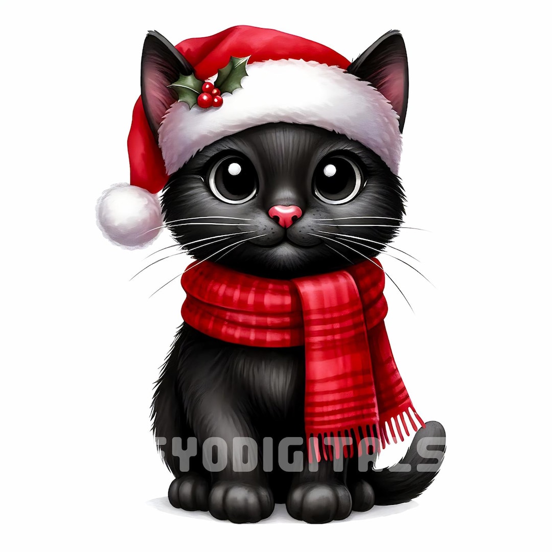 Christmas Kitten Clipart Winter Cat Set of 9 High Quality 300 DPI Jpgs ...