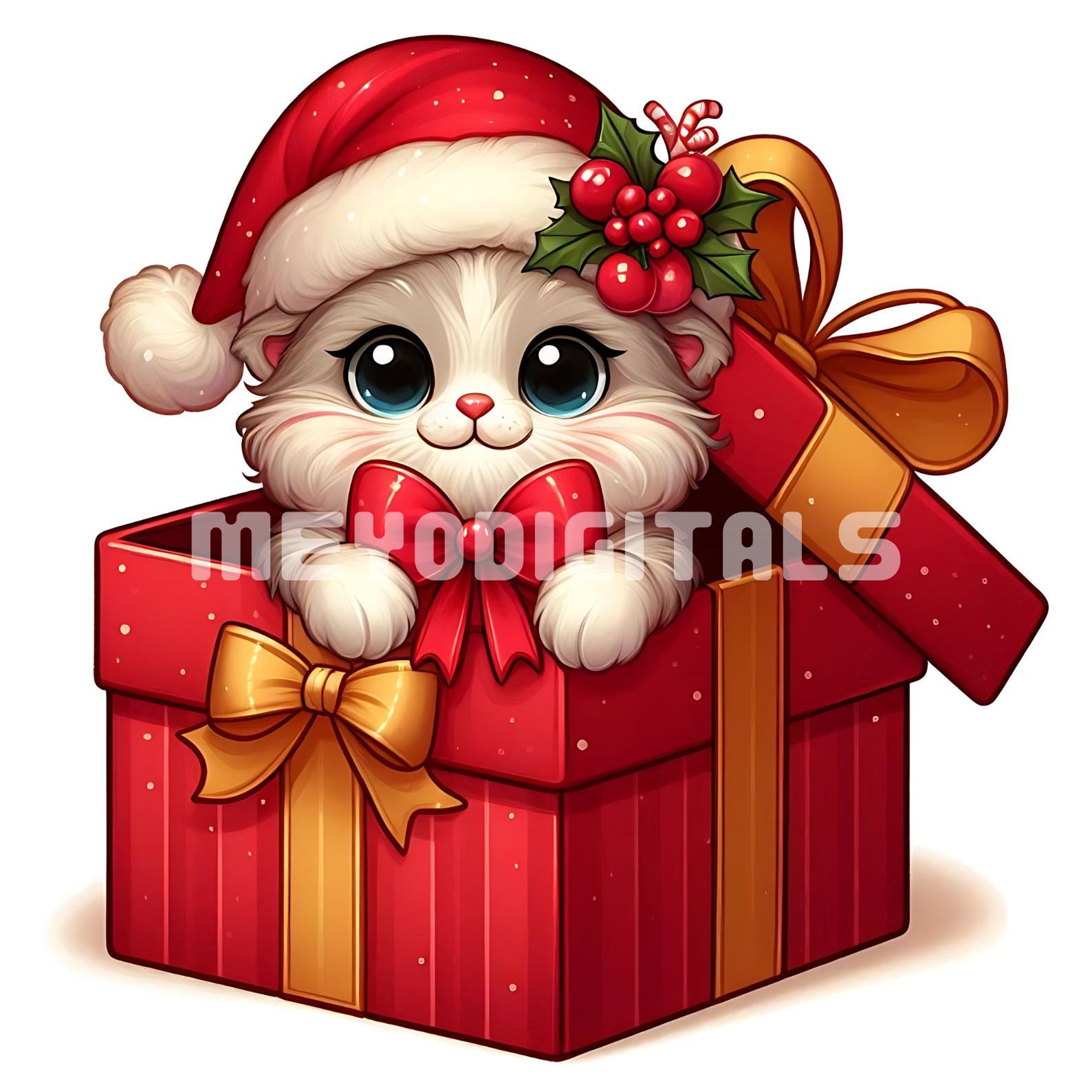 Christmas Cat Clipart Cute Kitten Art, Christmas Animals, Set of 8 High ...