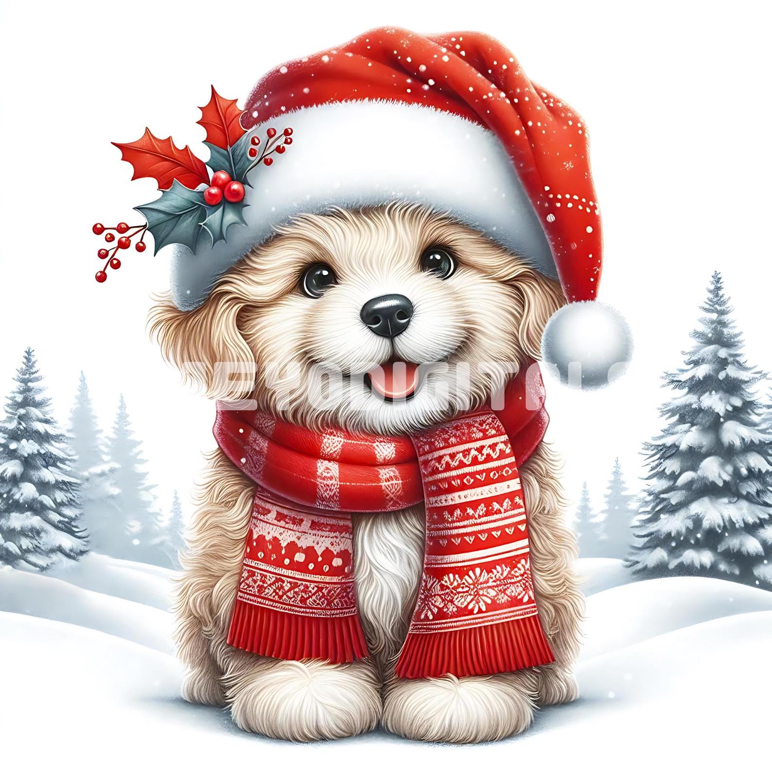 Christmas Dog Clipart | 11 High-quality Jpgs | Festive Christmas Puppy ...