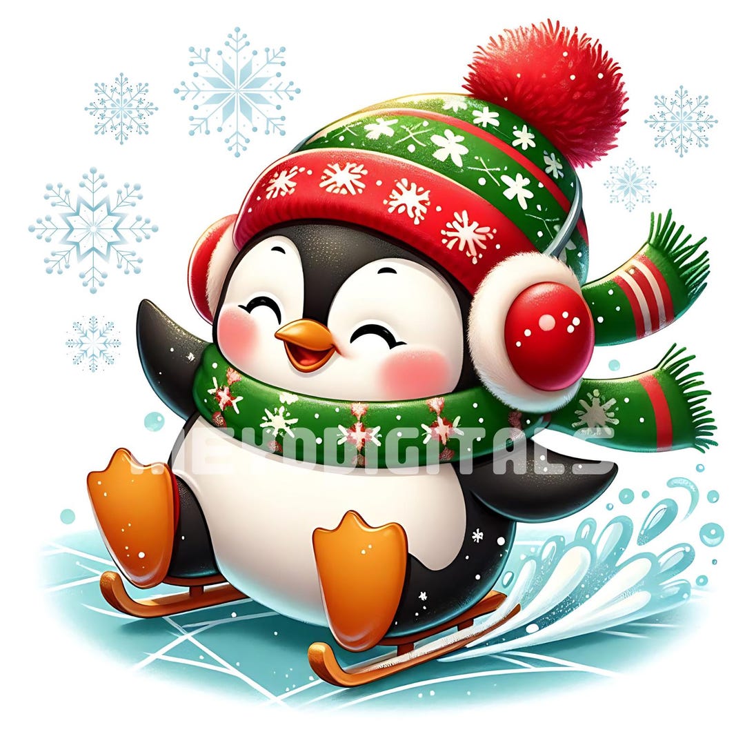 Winter Penguin Clipart, Christmas Penguin, Set of 8 High Quality 300 ...