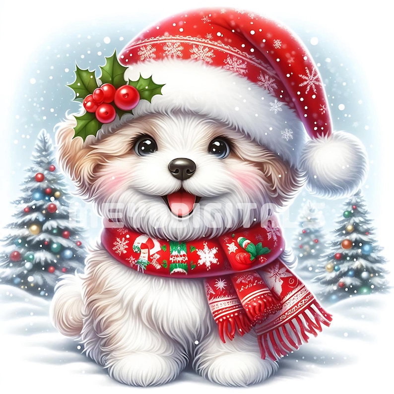 Christmas Dog Clipart | 11 High-quality Jpgs | Festive Christmas Puppy ...